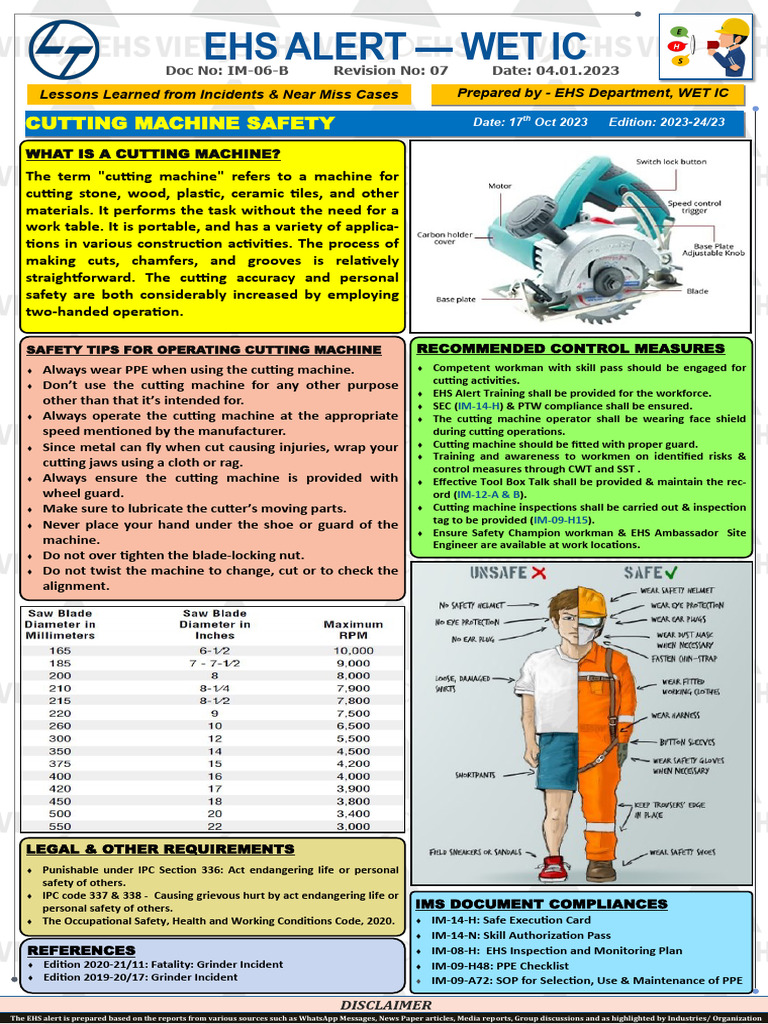 Cutting Machine Safety Guidelines | PDF