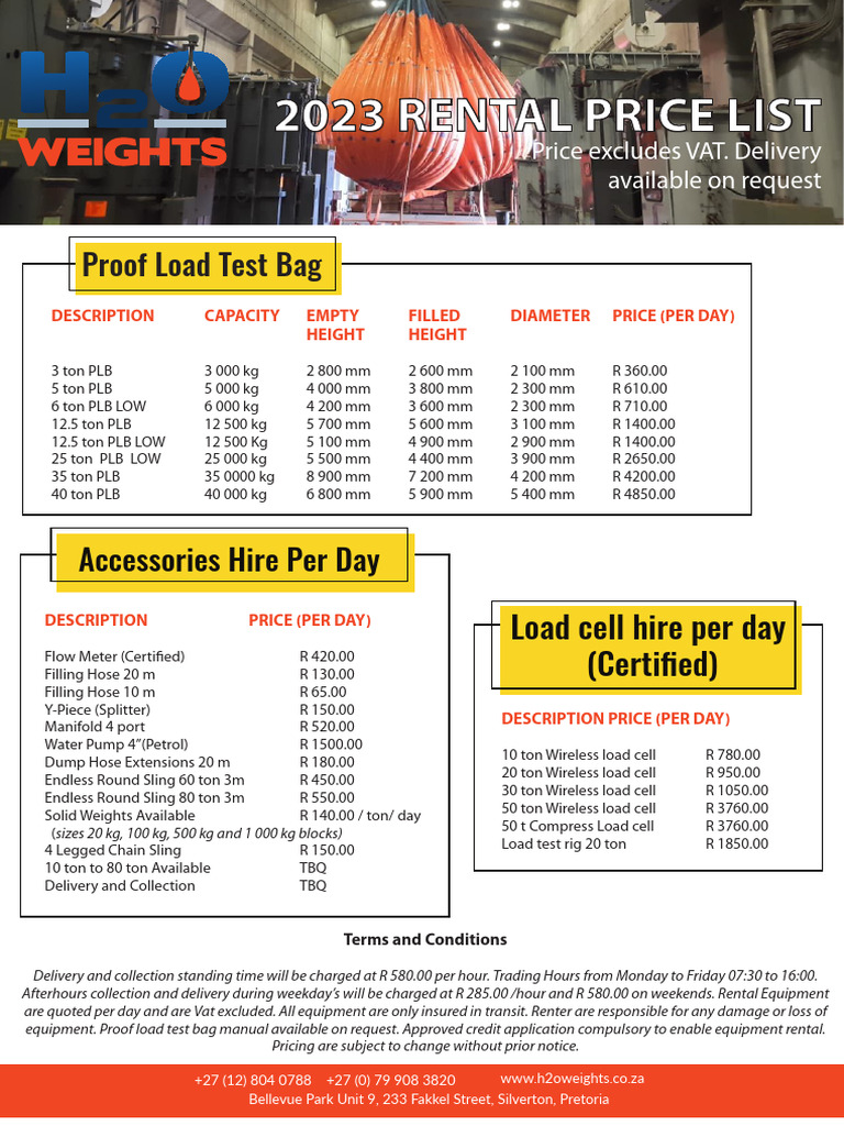 2023 Load Test Equipment Rental Prices | PDF | Workweek And Weekend ...