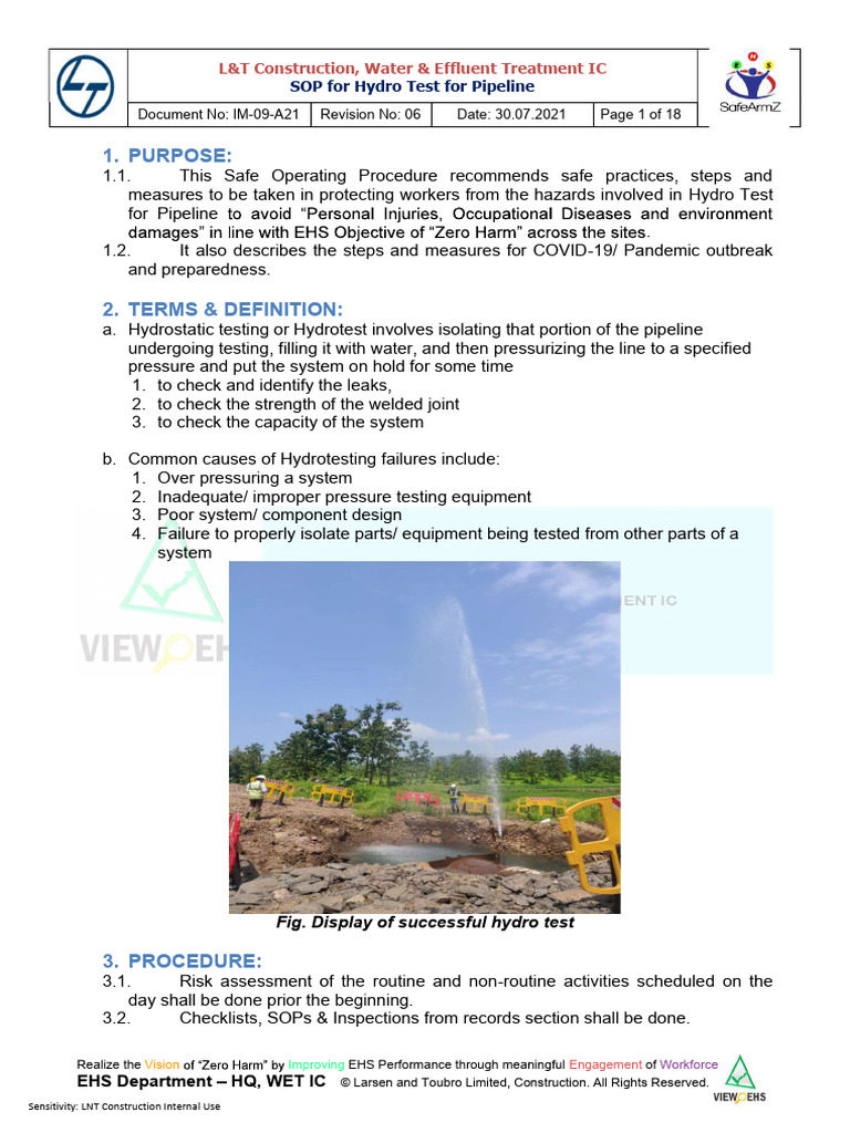 L&T SOP - Hydro Test | PDF