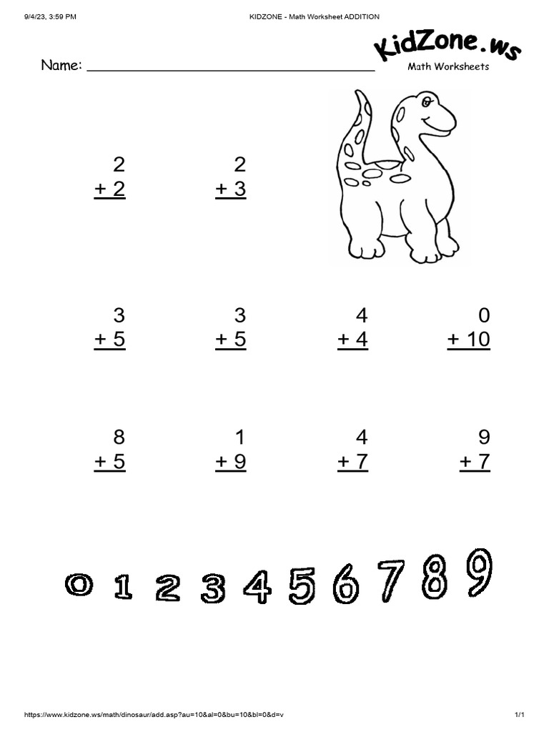 KIDZONE - Math Worksheet ADDITION | PDF