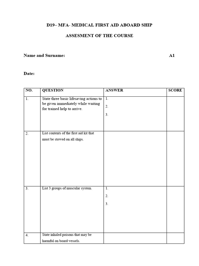d19 - First Aid Test Eng | PDF