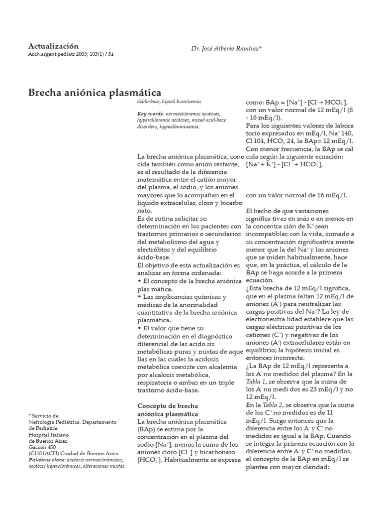 Brecha Anionica Plasmatica. Bibliografia Obligatoria Complementaria. | PDF
