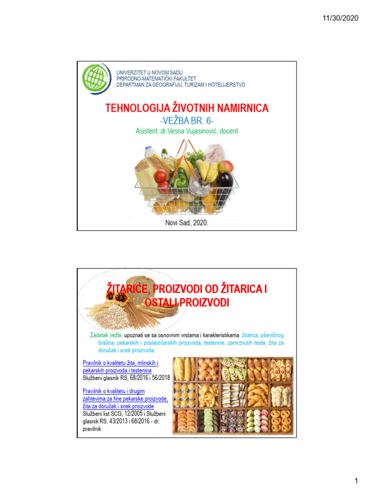 Tehnologija Zivotnih Namirnica Vezbe ZITARICE SREDSTVA ZA UZIVANJE ...