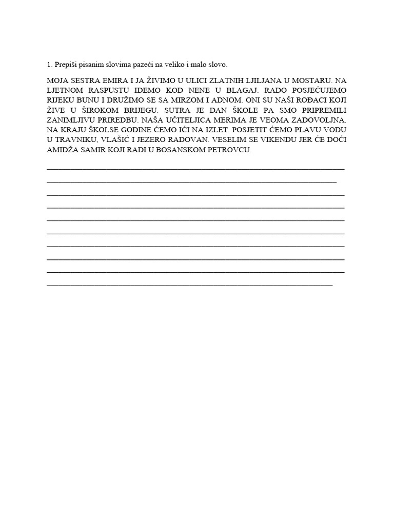 Vježba Za Diktat VELIKO I MALO SLOVO | PDF