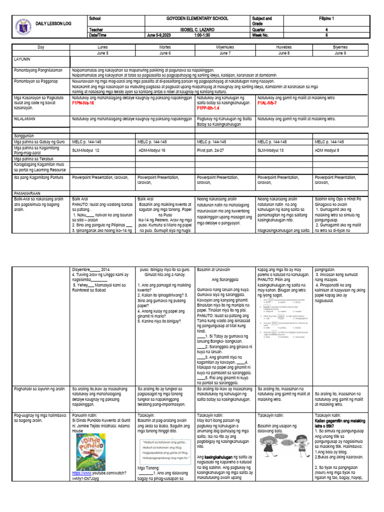 Q4 DLL Filipino1 Week-6 | PDF