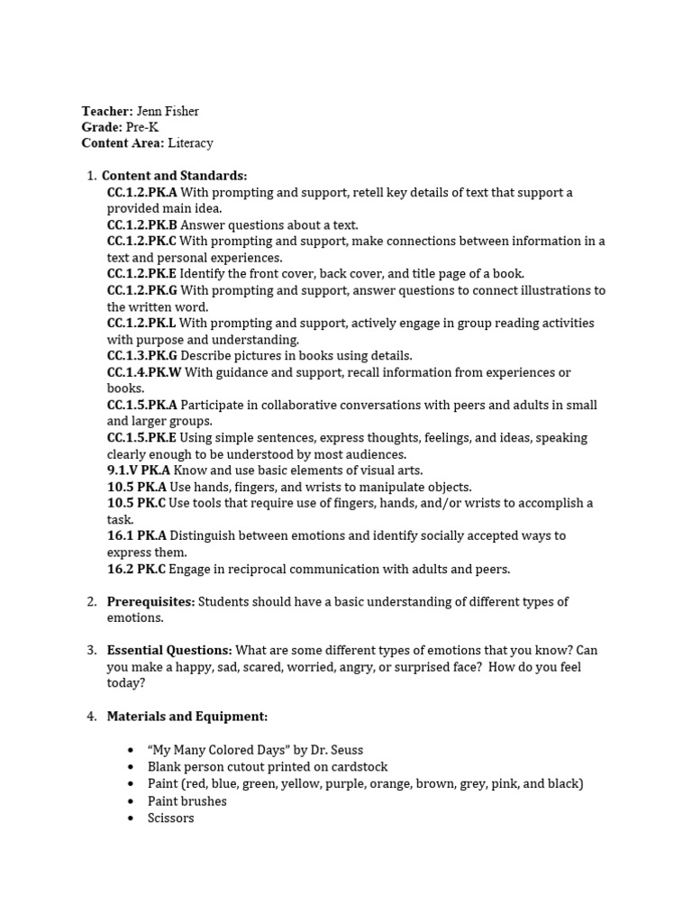 Jenn Lesson Plan My Many Colored Days | PDF | Experience | Books