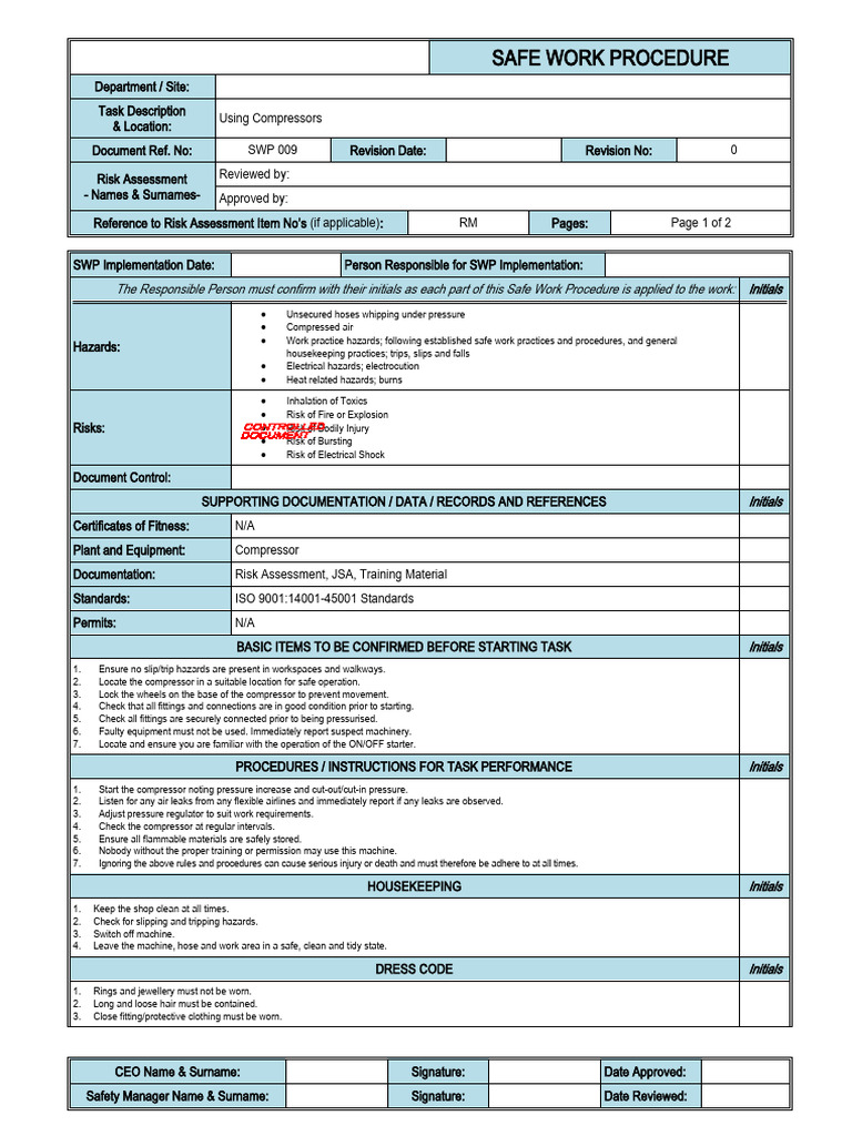 SOP For Compressors 009 | PDF