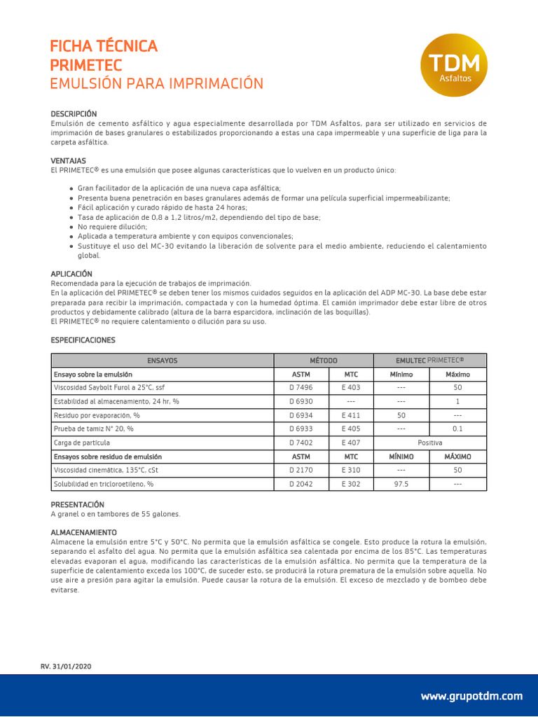 FT Primetec Emulsin para Imprimacin | PDF