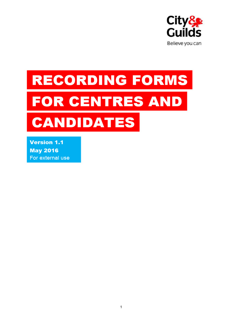 Recording Forms For Centres and Candidates v11 May 2016 | PDF