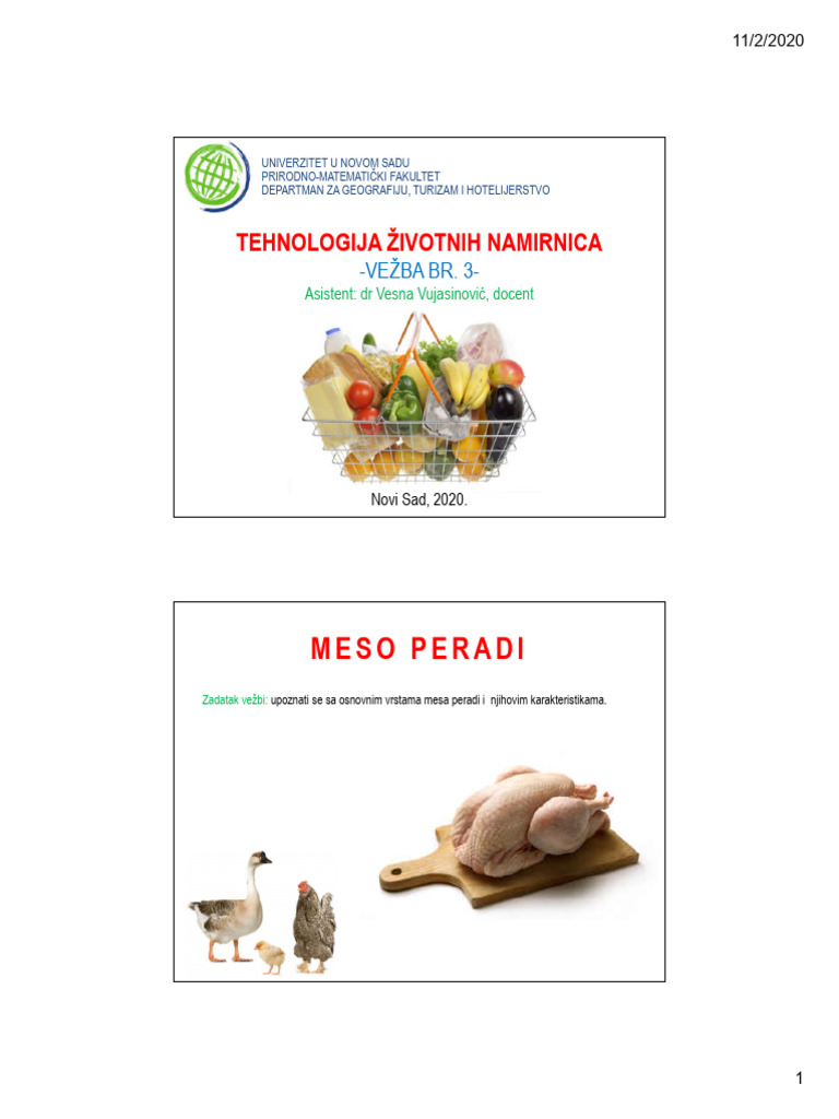 Tehnologija Zivotnih Namirnica Vezbe Meso PERNATE ZIVINA JAJA MESO RIBA ...