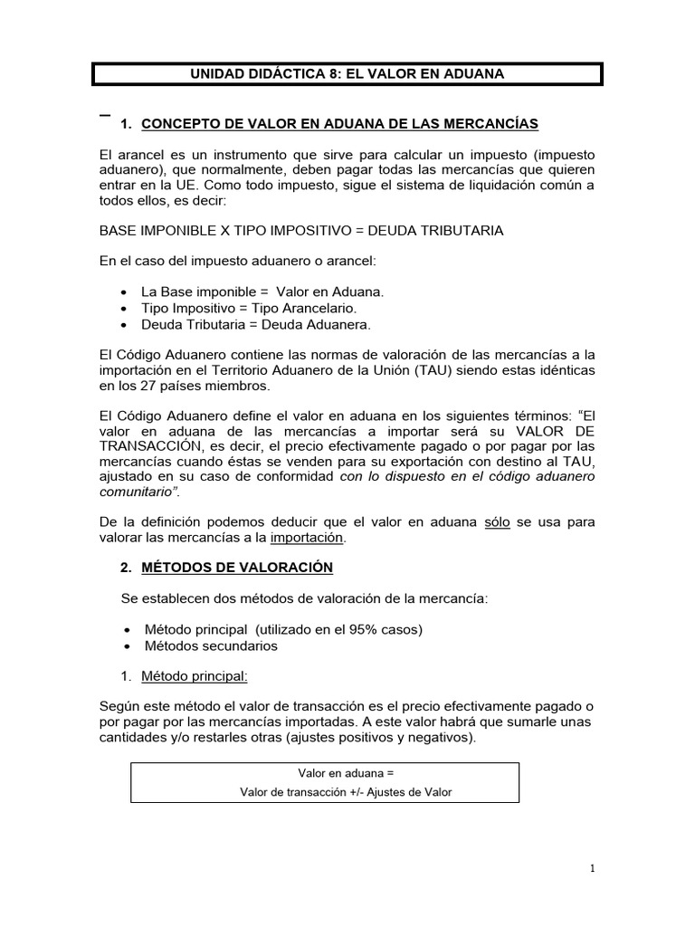 Tema 8 - El Valor en Aduana | PDF | aduana | Transporte de mercancías