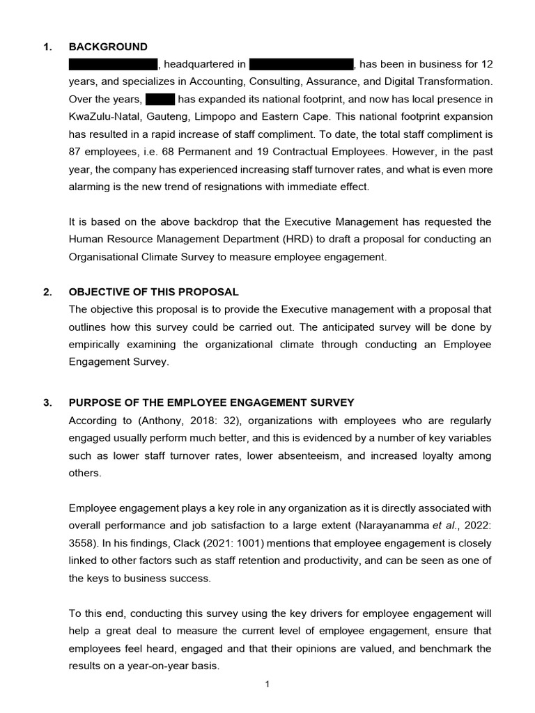 Proposal To Conduct Employee Engagement Survey | PDF