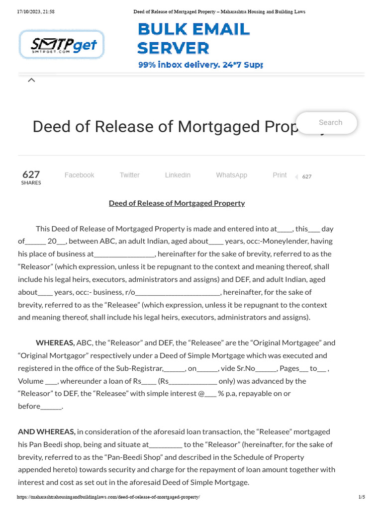 Deed Release of Mortgaged Property | PDF