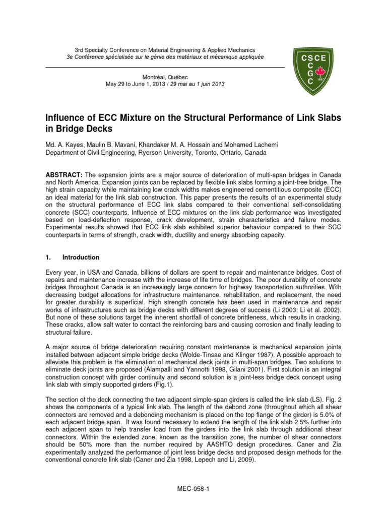Influence of ECC Mixture On The Structural Performance of Link Slabs in ...