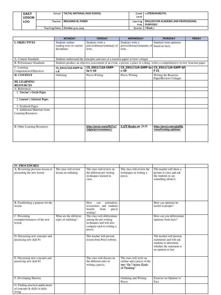 EAPP Quarter 1 Week 7 DLL BMPaner | PDF