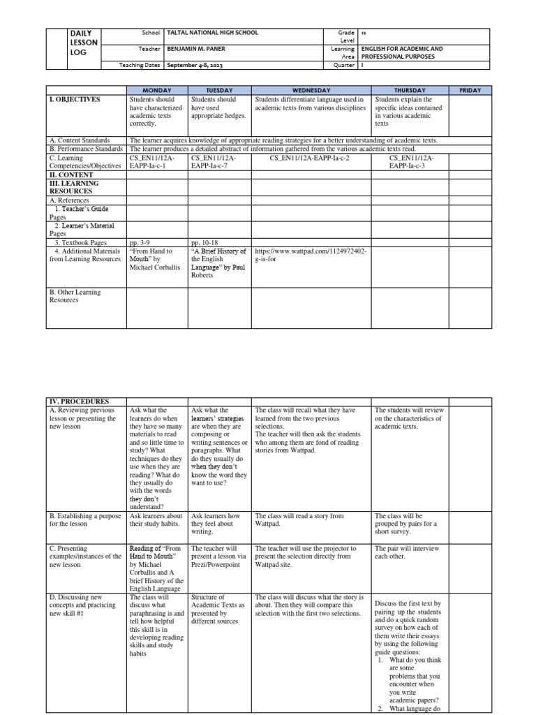 EAPP Quarter 1 Week 2 DLL BMPaner | PDF