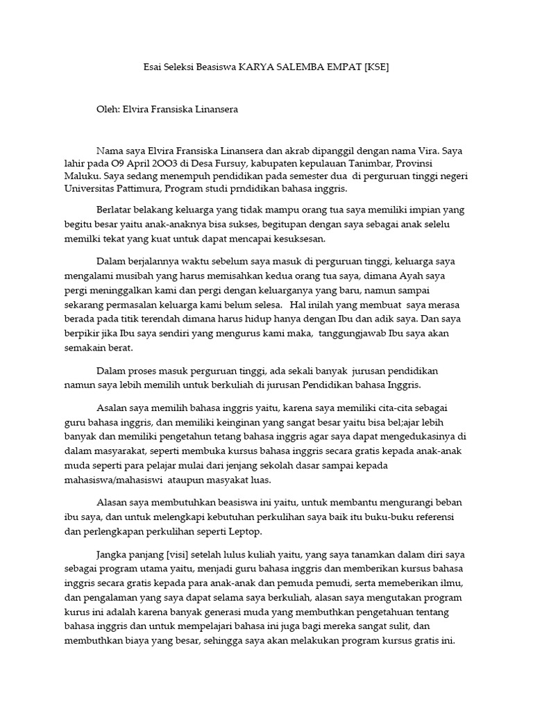 Esai Beasiswa KSE: Perjuangan Vira | PDF