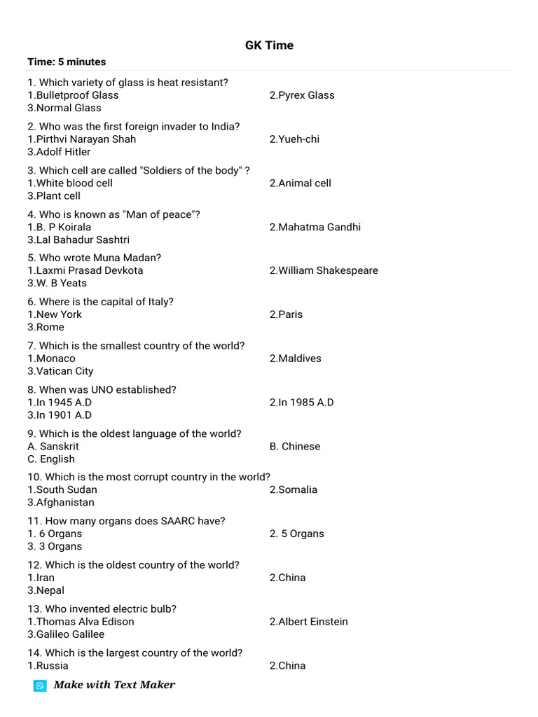 GK Questions | PDF