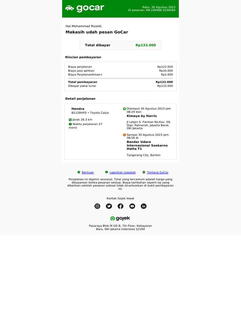 Contoh Kwitansi Gocar | PDF