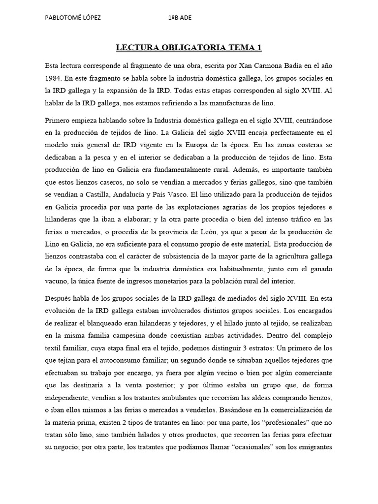 Lectura Obligatoria Tema 1 - Pablo Tomé López 1ºG ADE | PDF