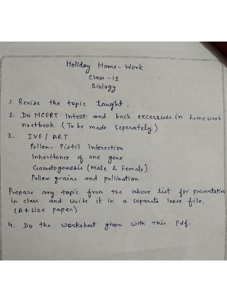 Class - 12 Biology Holiday Homework | PDF