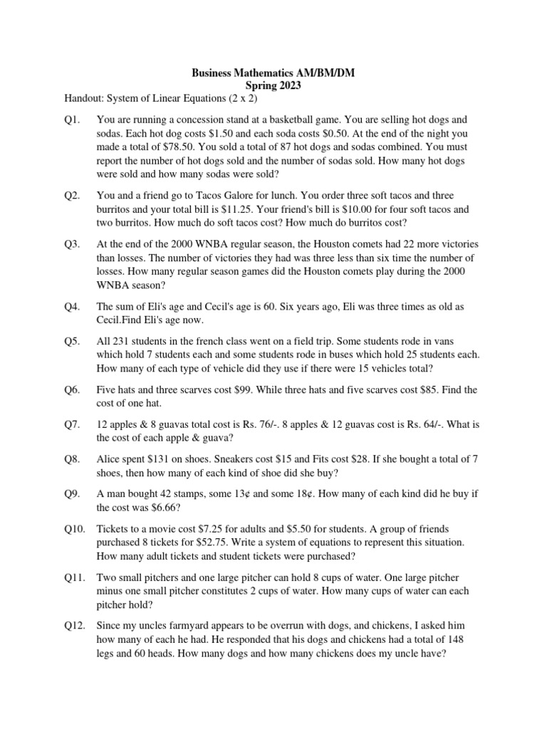 System Of Linear Equations Pdf