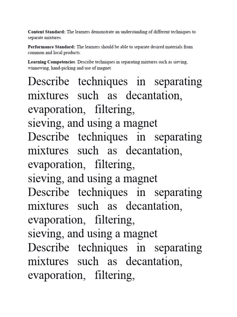 DLP in Science 6 - Separating Mixture-Cot Q1 | Download Free PDF ...