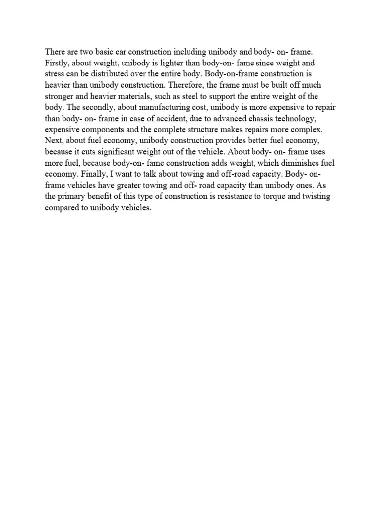 There Are Two Basic Car Construction Including Unibody and Body | PDF ...