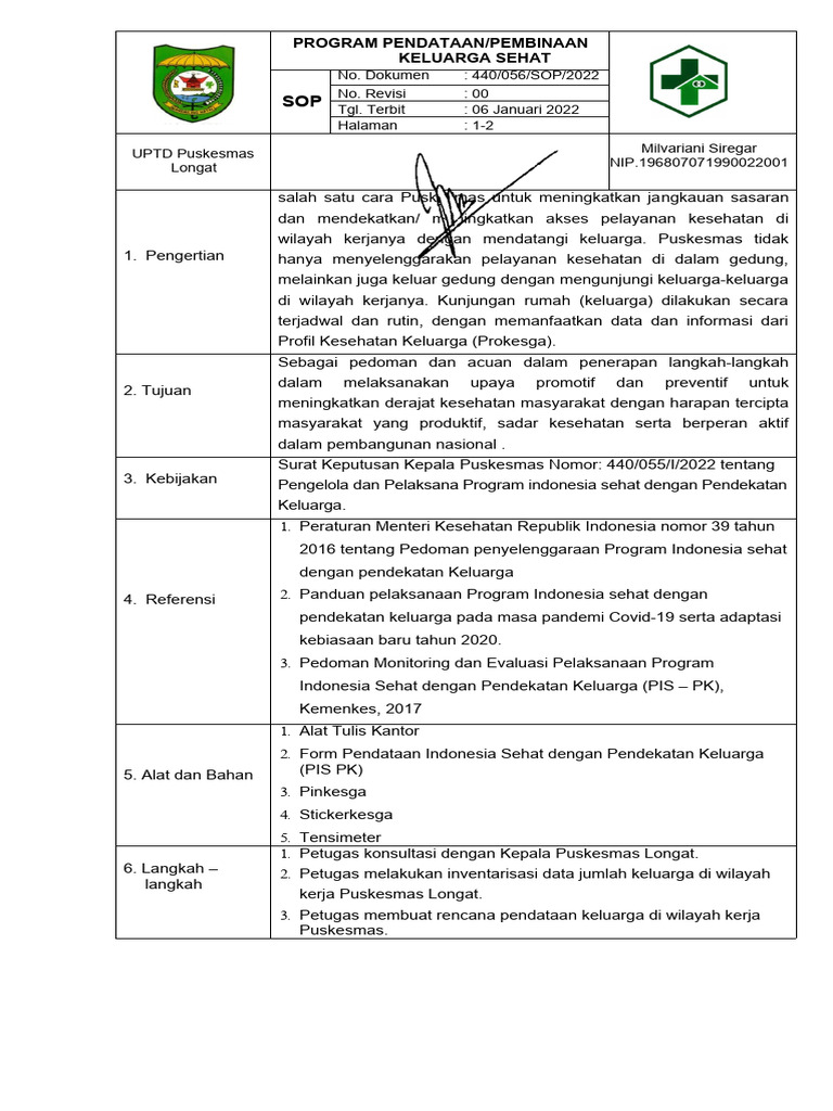 Sop Pendataan Pis PK | PDF