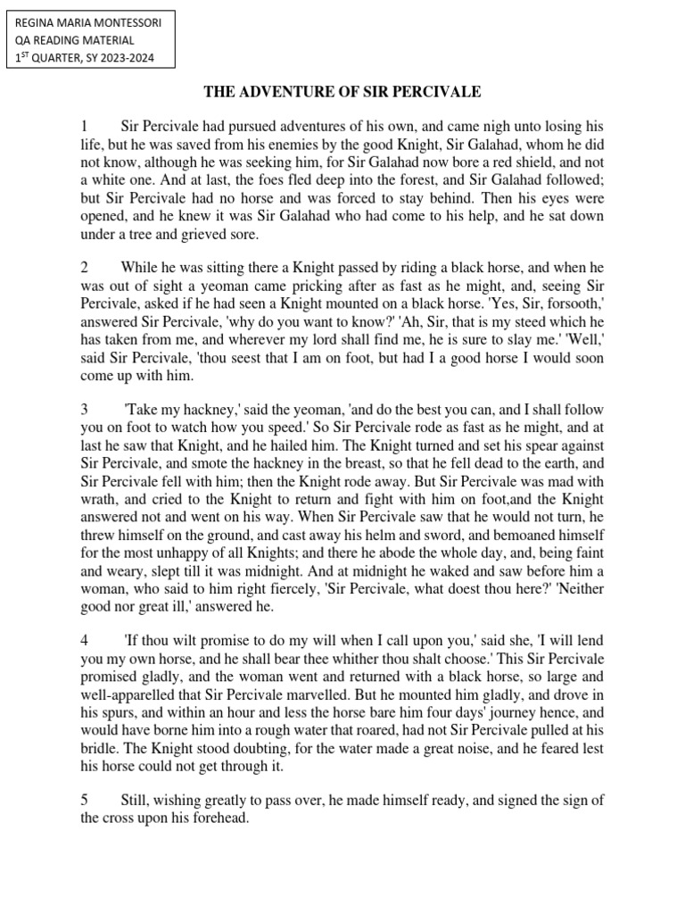 The Adventure of Sir Percivale g.9 | PDF | Lancelot | Galahad