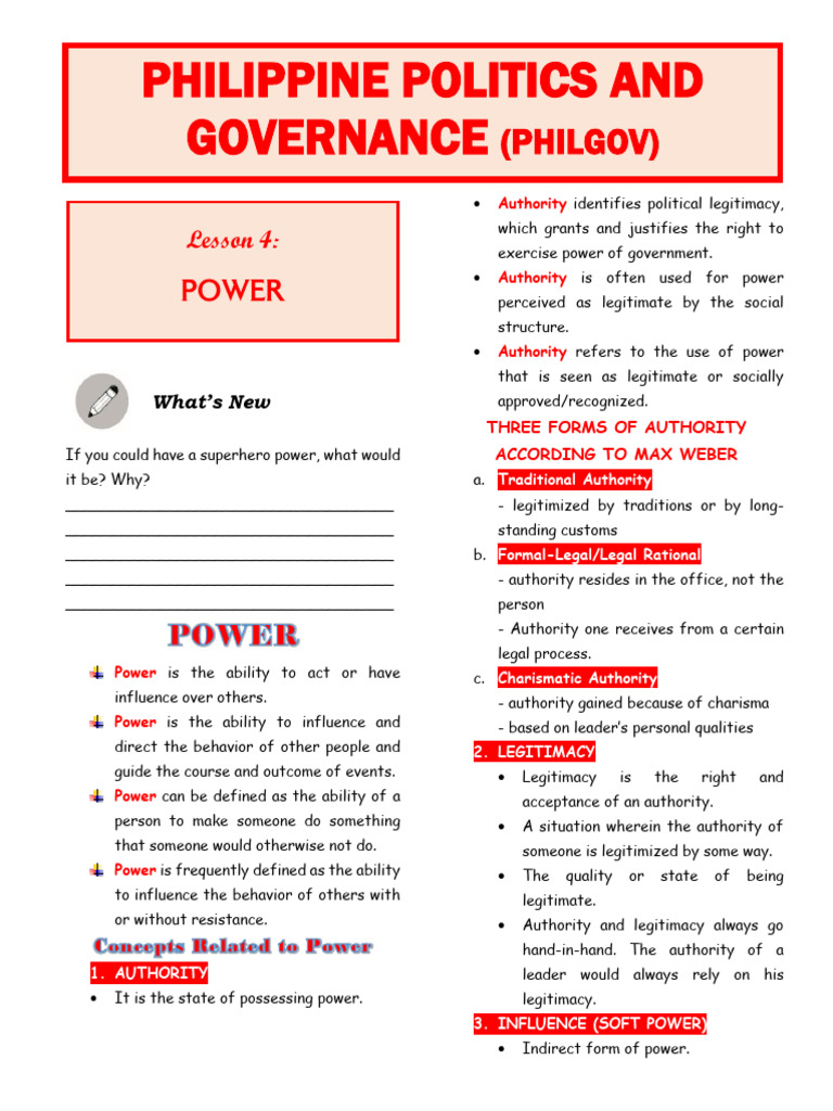 PHILGOV Lesson 4 | PDF | Power (Social And Political) | Legitimacy ...