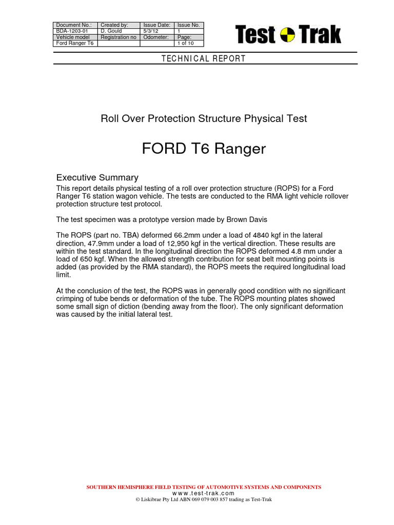 RMA T6 ROPS Physical Test Binder | Download Free PDF | Seat Belt ...