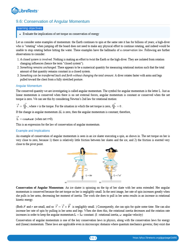 9.6 Conservation of Angular Momentum | PDF | Angular Momentum | Rotation Around A Fixed Axis