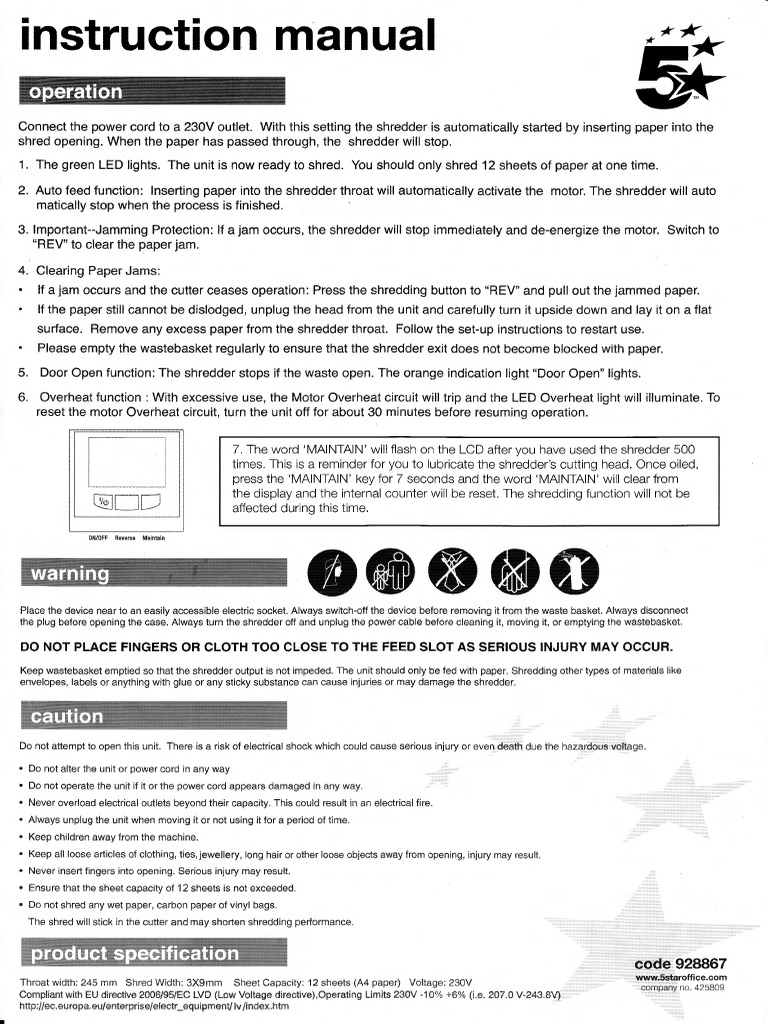 5 Star Shredder Manual | PDF