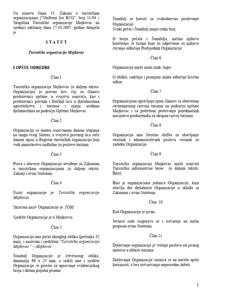 STATUT TO Mojkovac | PDF