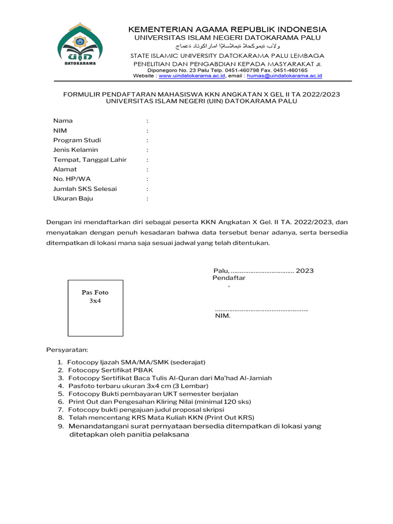 Form Pendaftaran KKN | PDF