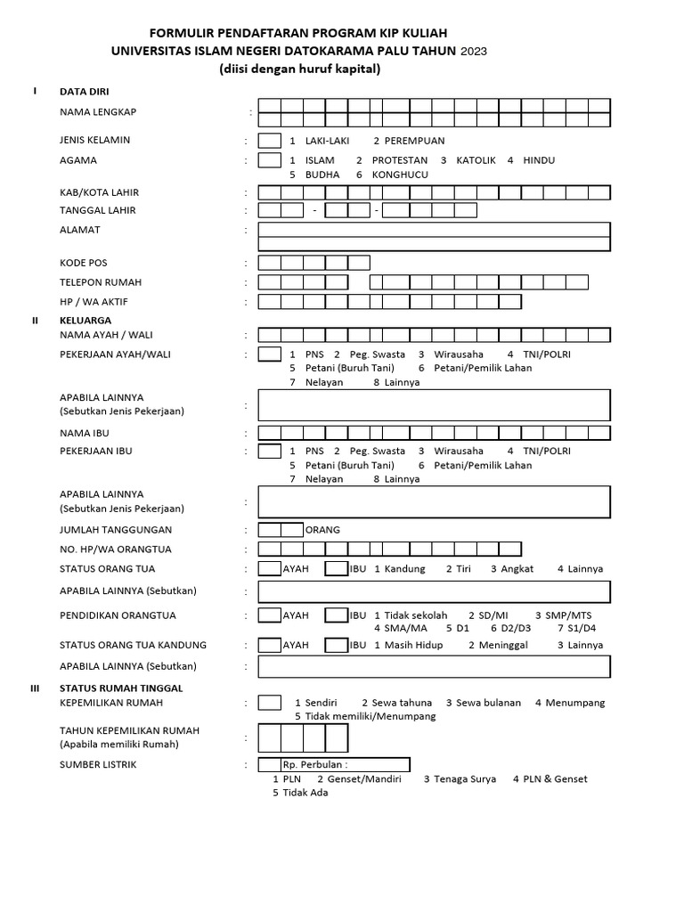 Formulir Kip Kuliah 2023 | PDF