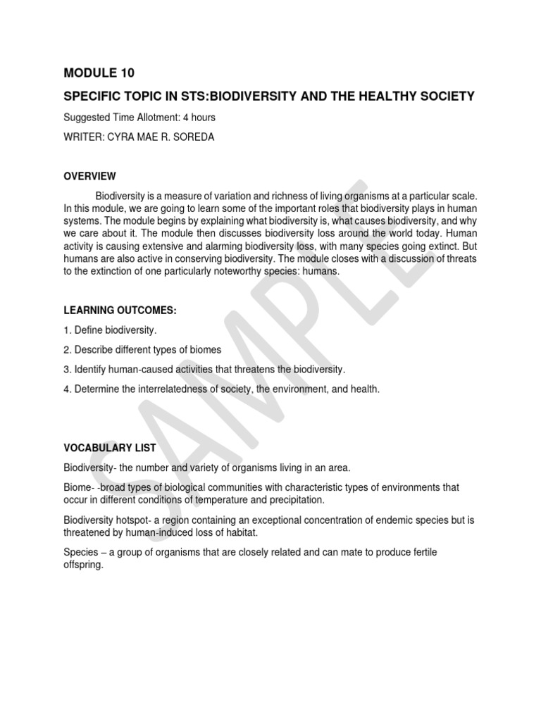Module 10 Biodiversity Pdf