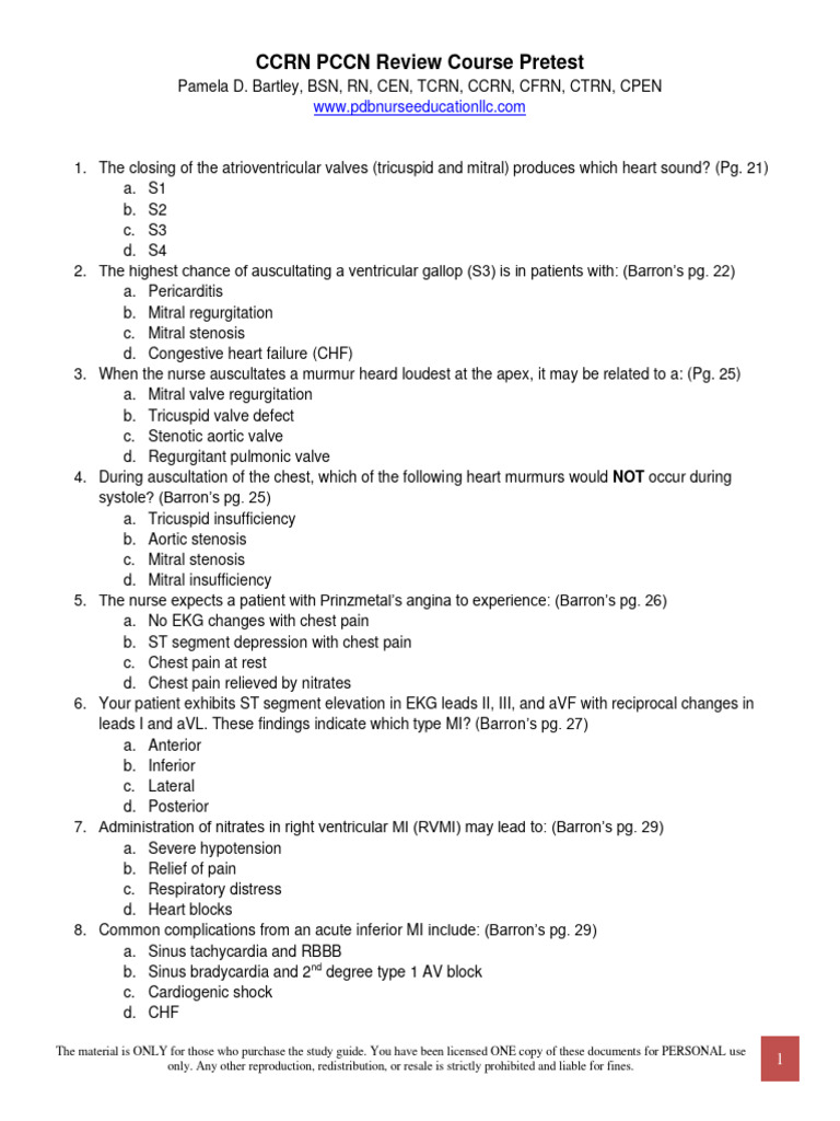 CCRN PCCN Review Pretest Guide | PDF | Heart | Cardiology