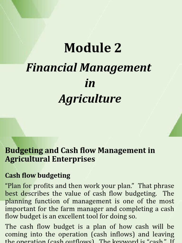 Cash Flow Management in Agriculture | PDF | Finance & Money Management