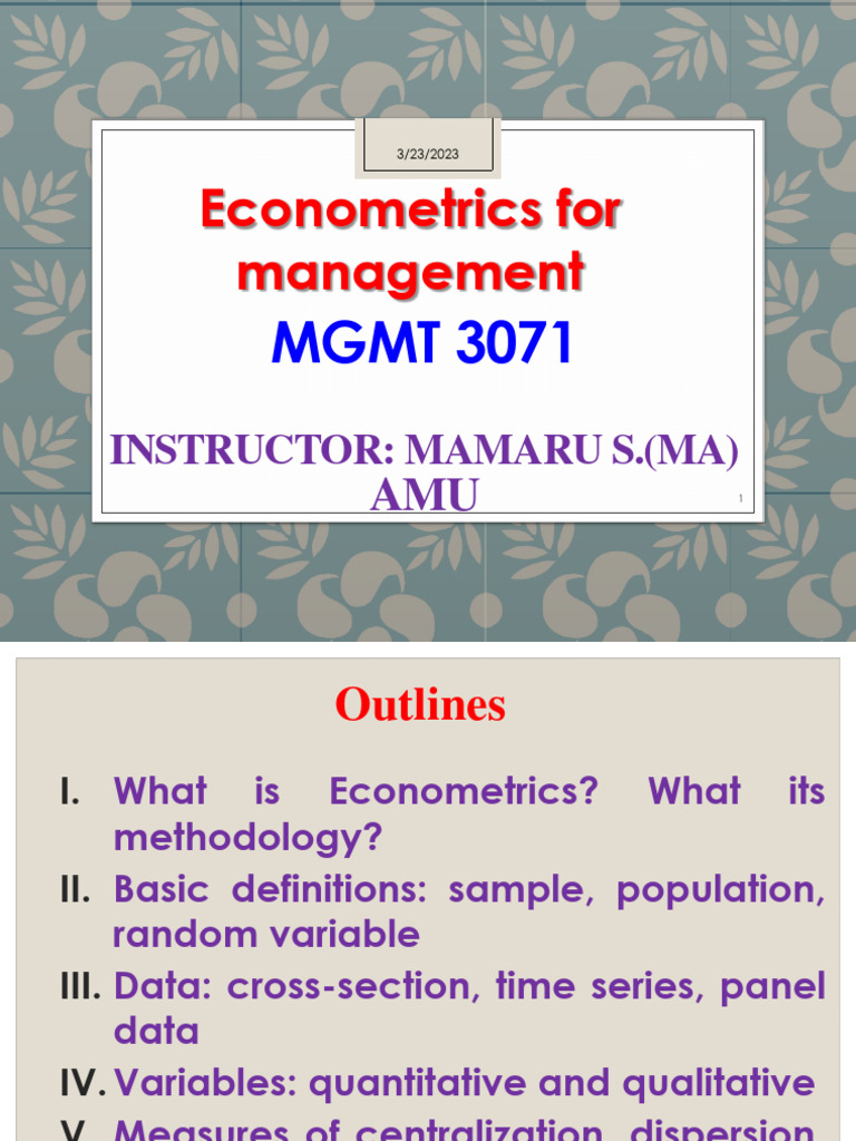 Chapter 1 Pdf Econometrics Coefficient Of Variation