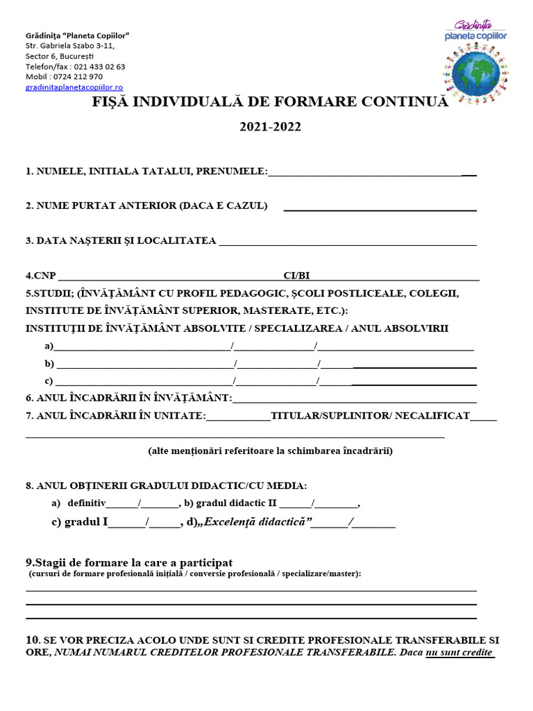 Fisa Individuala de Formare Continua | PDF
