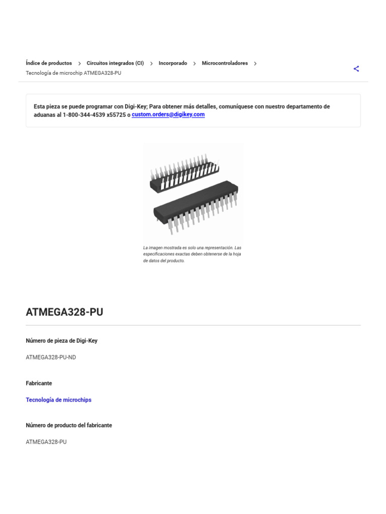 Tecnología de Microchip ATMEGA328-PU - Circuitos Integrados (CI) - Clave Digital | PDF