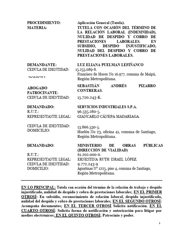 Demanda Tutela Laboral | PDF | Outsourcing | Derecho laboral