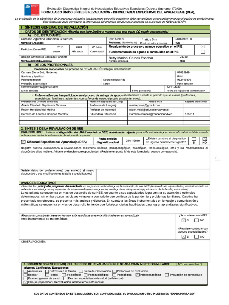 FU - REVALUACION - DEA - LISTO Carolina Arancibia 6° 2020 | PDF FU - REVALUACION - DEA - LISTO Carolina Arancibia 6° 2020 | PDF