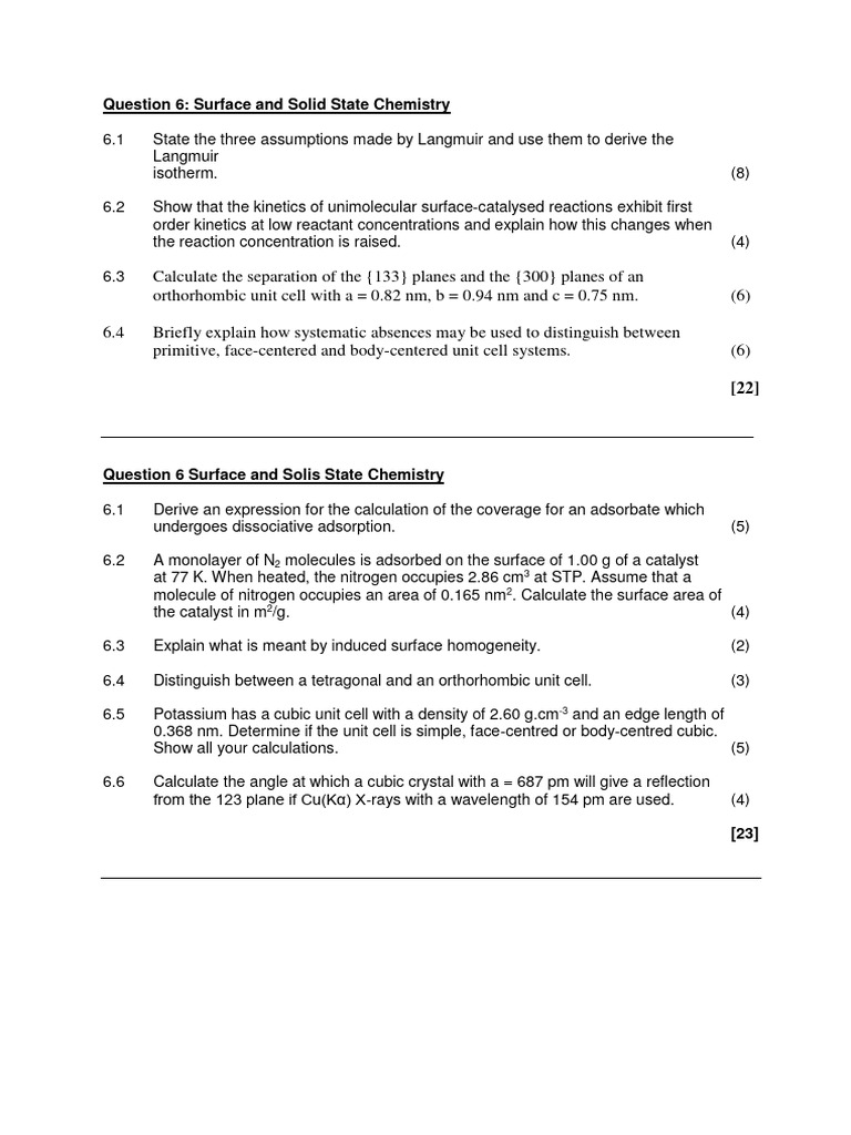 Surface and Solid State Chem Questions | PDF