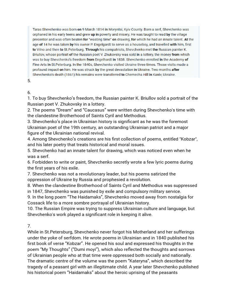 Taras Shevchenko: Ukrainian Literary Icon | PDF