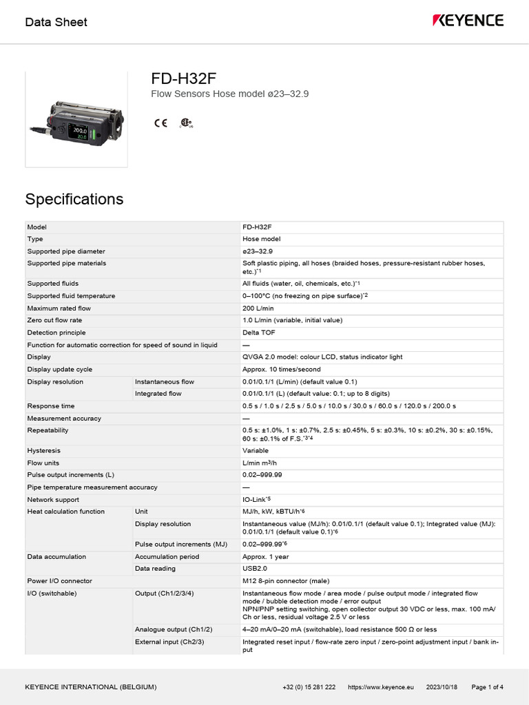 FD-H32F Datasheet | Download Free PDF | Flow Measurement | Power Supply