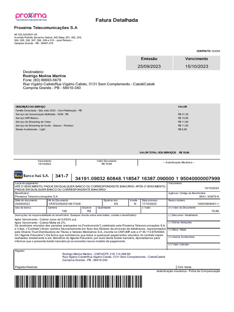 Fatura Detalhada Fatura Detalhada: Proxxima Telecomunicações S.A ...