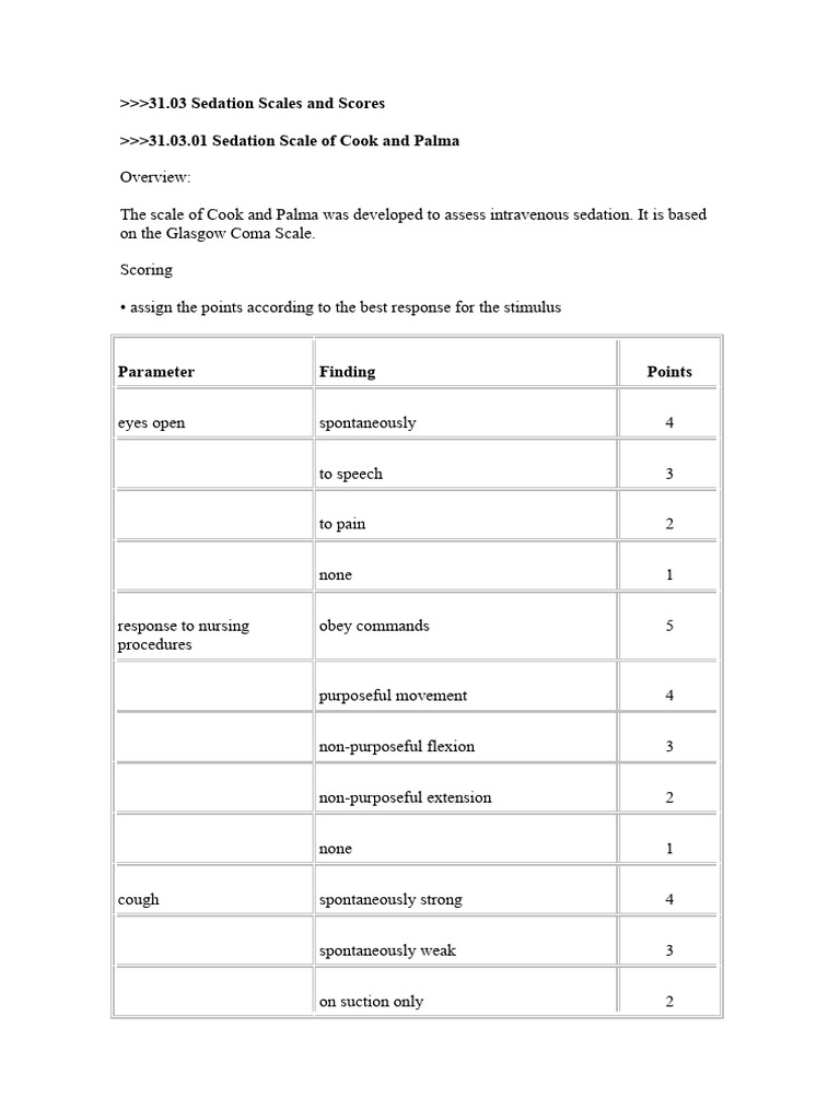 Sedation Scales and Scoring Systems | PDF | Anesthesia | Heart Rate